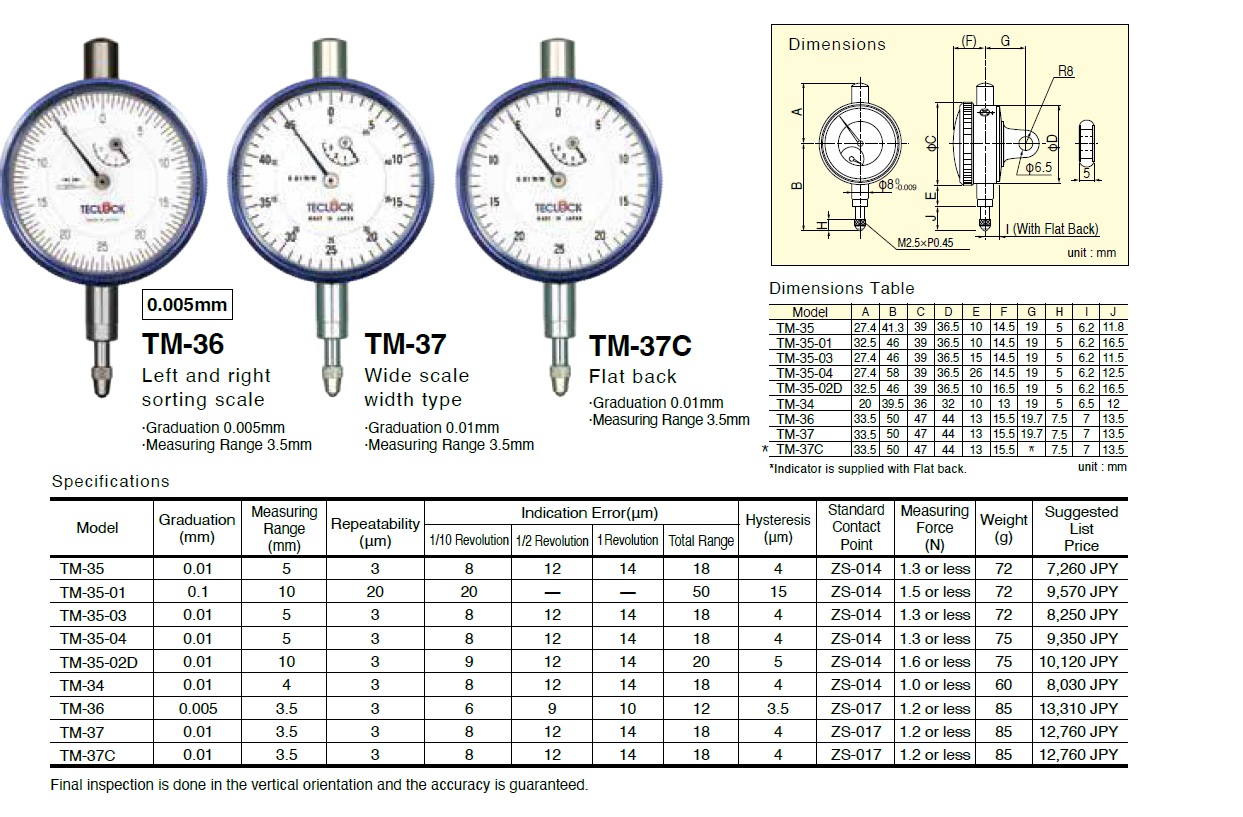 Ichiban Precision Sdn Bhd - Teclock - Teclock Small Dial Indicators